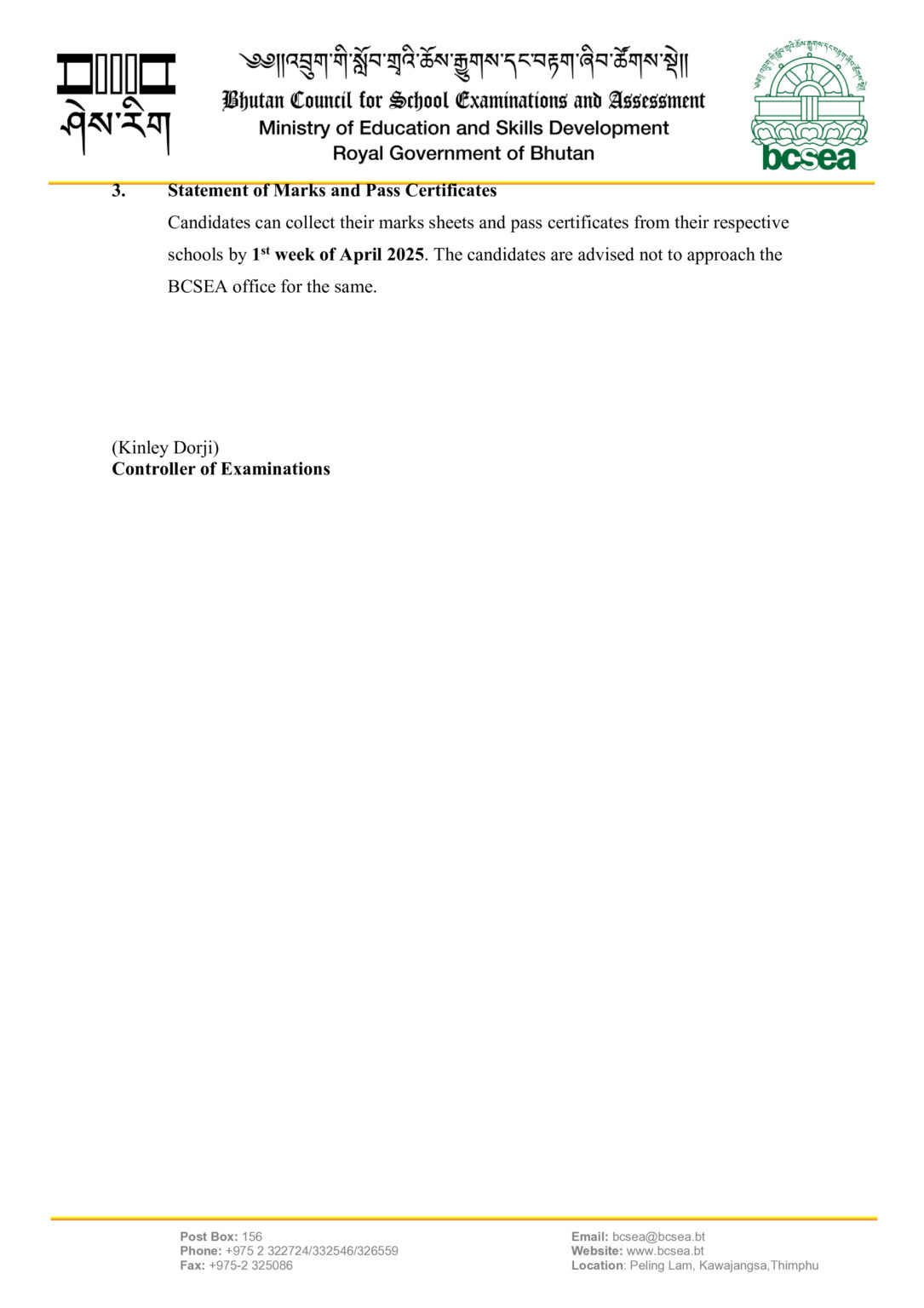 BHUTAN HIGHER SECONDARY EDUCATION CERTIFICATE (BHSEC) 2024 EXAMINATION ...