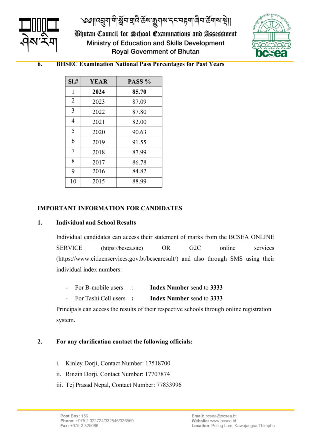 BHUTAN HIGHER SECONDARY EDUCATION CERTIFICATE (BHSEC) 2024 EXAMINATION ...