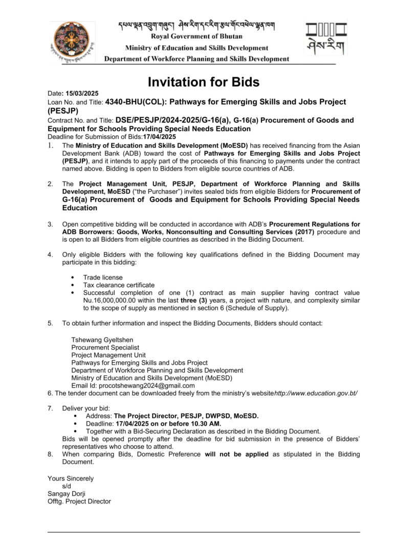 Invitation for Bids – Sherig – MoESD