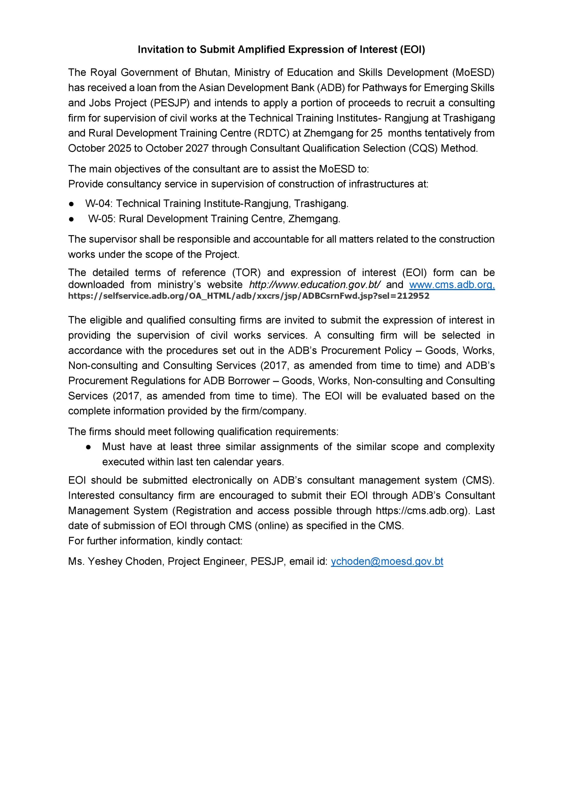 Invitation to Submit Amplified Expression of Interest (EOI) – Sherig – MoESD