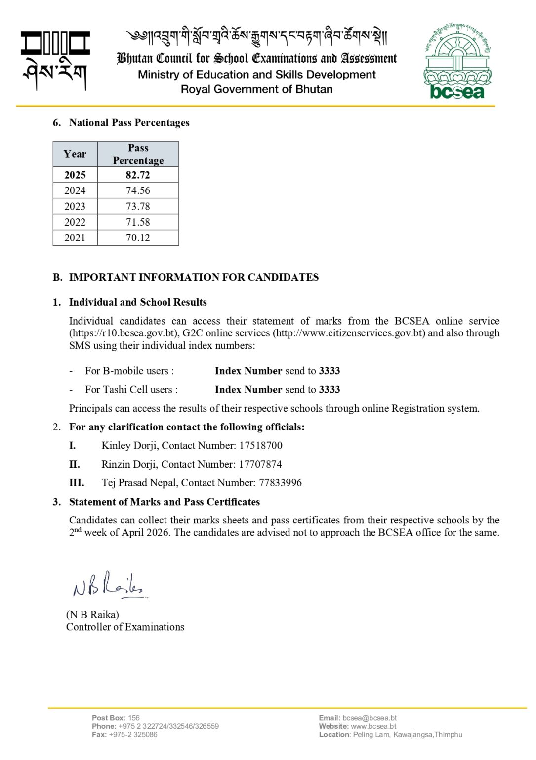 BHUTAN CERTIFICATE OF SECONDARY EDUCATION (BCSE-X) 2025 EXAMINATION ...